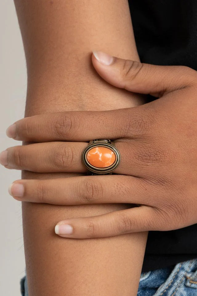 Paparazzi Cliff Dweller Demure - Brass Orange Ring